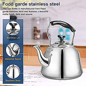 Tea Kettle Stovetop Teapot 2 Liter Stainless Steel Hot Water Kettle Whistling -Mirror Finsh,Folding Handle,Fast To Boil, Whistling Teakettles