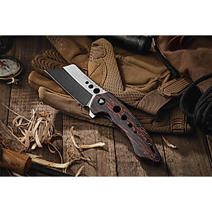 TRIVISA Folding EDC Knife for Men with Clip,Pocket Folded Knives for Outdoor Camping Hiking,3.7" PVD Coating Stonewash &Handle Satin 154CM Flipper Blade,Mensae-03RB