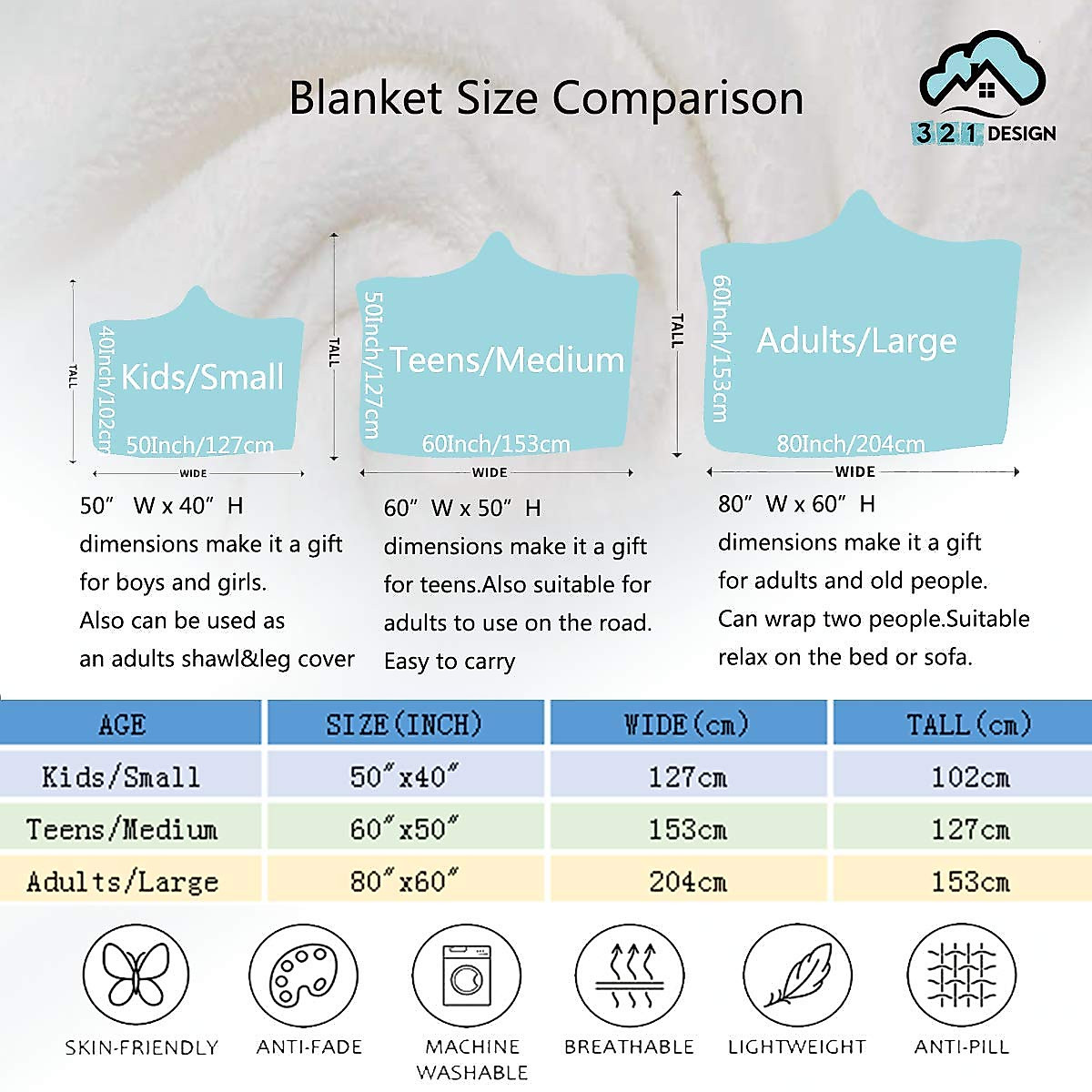 321DESIGN Bird Feather Wearable Blanket Fleece Hooded Robe Cloak Throw Quilt Poncho Microfiber Sherpa Plush Warm Wrap Multiple-Size Cape Adult Size 80 x 60 Inch