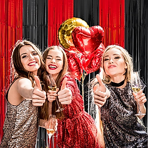 Merear Backdrop for Party Decorations, 3 Pack Black and Red Foil Fringe Curtains Party Decor 8.2 * 3.3 FT Tinsel Streamers Birthday Party Decorations Photo Fringe Backdrop for Party, Graduation