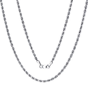 Nuragold 10k White Gold 2.5mm Rope Chain Diamond Cut Pendant Necklace, Mens Womens Jewelry 16" 18" 20" 22" 24" 26" 28" 30"
