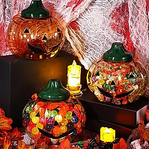 Sliner 6 Pcs 50 oz Halloween Plastic Pumpkin Jar Large Candy Jar with Lid Clear Pumpkin Cookie Dish with Cover Pumpkin Candy Bowl Fall Decorative Storage Vintage Food Snacks Sugar Container