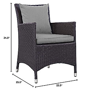 Modway Convene Wicker Rattan Outdoor Patio Dining Armchair with Cushion in Espresso Gray