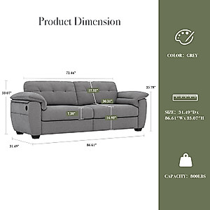 CHYMSUN 87" Modern Sofa, Comfy Sofa Couch w/Extra Deep Seats, 2/3 Seater Couches w/USB Charging Ports & Side Pockets, Sleeper Sofas for Living Room, Apartment, Office (Grey Chenille)