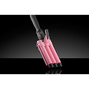 Alure Three Barrel Curling Iron Wand with LCD Temperature Display - 1 Inch Ceramic Tourmaline Triple Barrels, Dual Voltage Crimp (Pink)