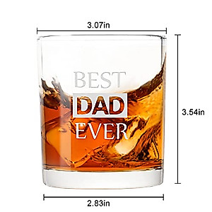 Modwnfy Fathers Day Gift for Dad, Best Dad Ever Whiskey Glass, Father’s 10 Oz Old Fashioned Glass, Novelty Scotch Glass to Dad Daddy Father Husband Friend, Novelty Gift Idea on Father’s Day Birthday