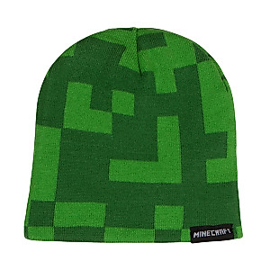 Minecraft Beanie Hat and Gloves Set for Youth Boys or Girls - Green Creeper with TNT Gloves, One Size