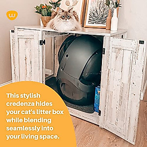 Whisker Litter-Robot Credenza with Litter Box Enclosure, 43.2” W x 28.1” D x 33.1” H - White Plank, Stylish + Durable Hidden Litter Box Furniture, Litter-Robot Not Included