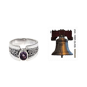 NOVICA Artisan Handmade .925 Sterling Silver Amethyst Single Stone Ring Artisan Crafted with Purple Indonesia Birthstone 'Purple Karma'