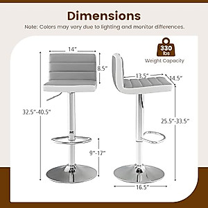 COSTWAY Adjustable Bar Stools Set of 4, Modern Swivel PU Leather Bar Chairs with Back, Footrest, Counter Height Upholstered Barstools for Kitchen Island Dining Living Room Bistro Pub Cafe, Grey+White