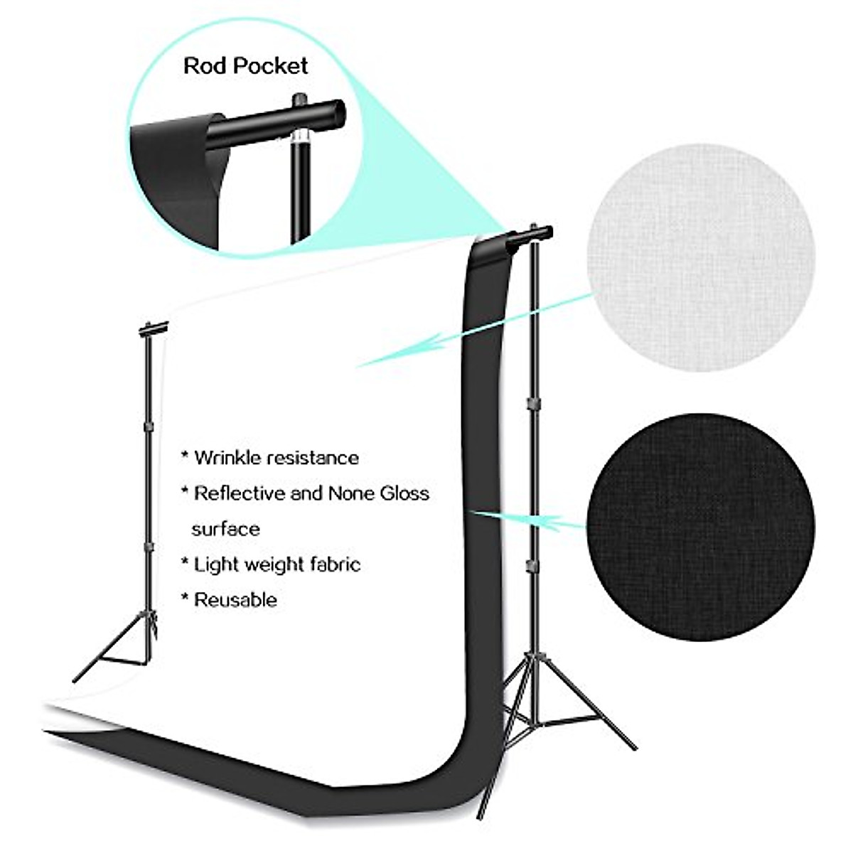 SLOW DOLPHIN Photography Photo Video Studio Background Stand Support Kit with Muslin Backdrop Kits (White Black),1050W 5500K Daylight Umbrella Lighting Kit