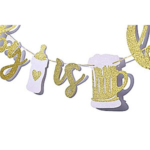 Set of 2 A Baby is Brewing Baby Shower Decorations Banner for Diaper Party Decor Gender Reveal Party Pregnancy Celebration Baby Brewing Sign with Beer Mug & Baby Bottle Design Pre-Strung