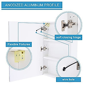 Los muebles LED Mirrored Medicine Cabinet Wooden Frame with Lights Surface Mount Bathroom Cabinet with LED Strips 27.5 x 19.6 inch Storage Shelves Left Hinged