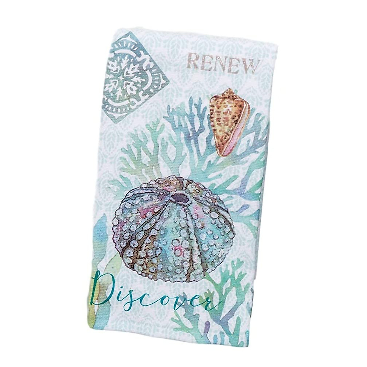 Bundle of 2 Sea Life Coastal Beach Dual Purpose Terry Kitchen Dish Towels, Sea Urchin