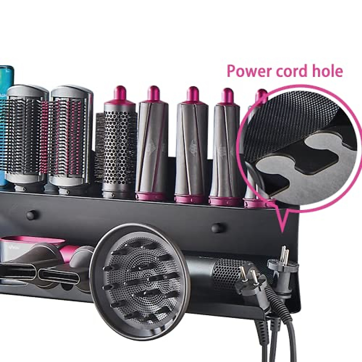 Wall Mount Holder Compatible with Dyson Airwrap Styler and Dyson Supersonic Hair Dryer, 2 in 1 Organizer Stand Storage Shelf Compatible with Dyson Curling Iron Wand for Bathroom Bedroom