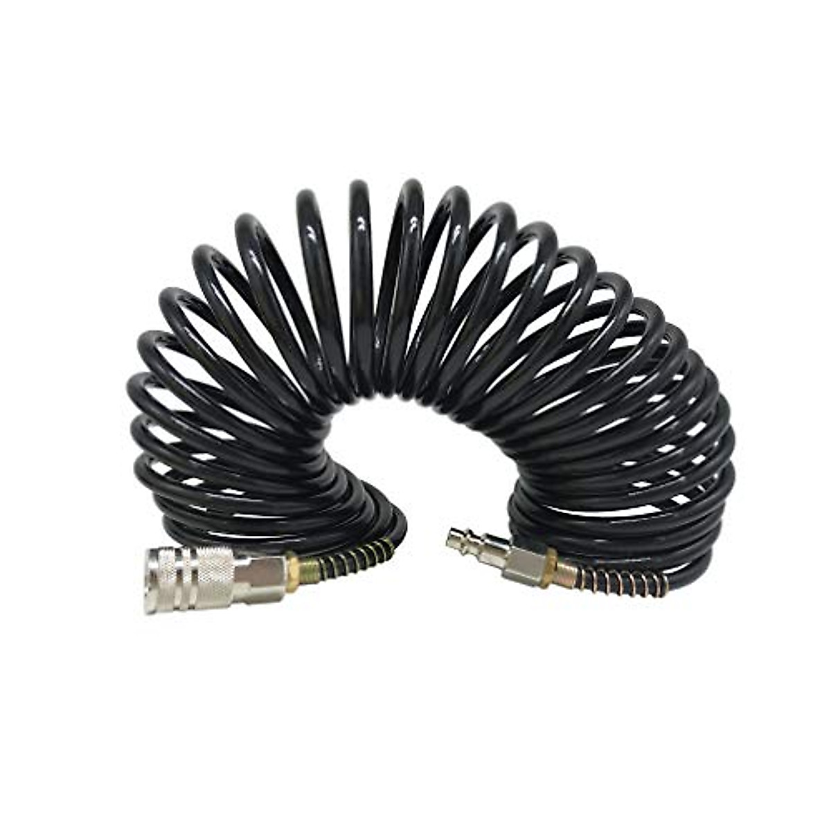 Heavy Duty Coiled Air Hose ID 1/4 Inch Polyurethane Air Compressor Coil Hose Solid Brass Coupler and Plug Recoil 1/4 inch x 25 feet