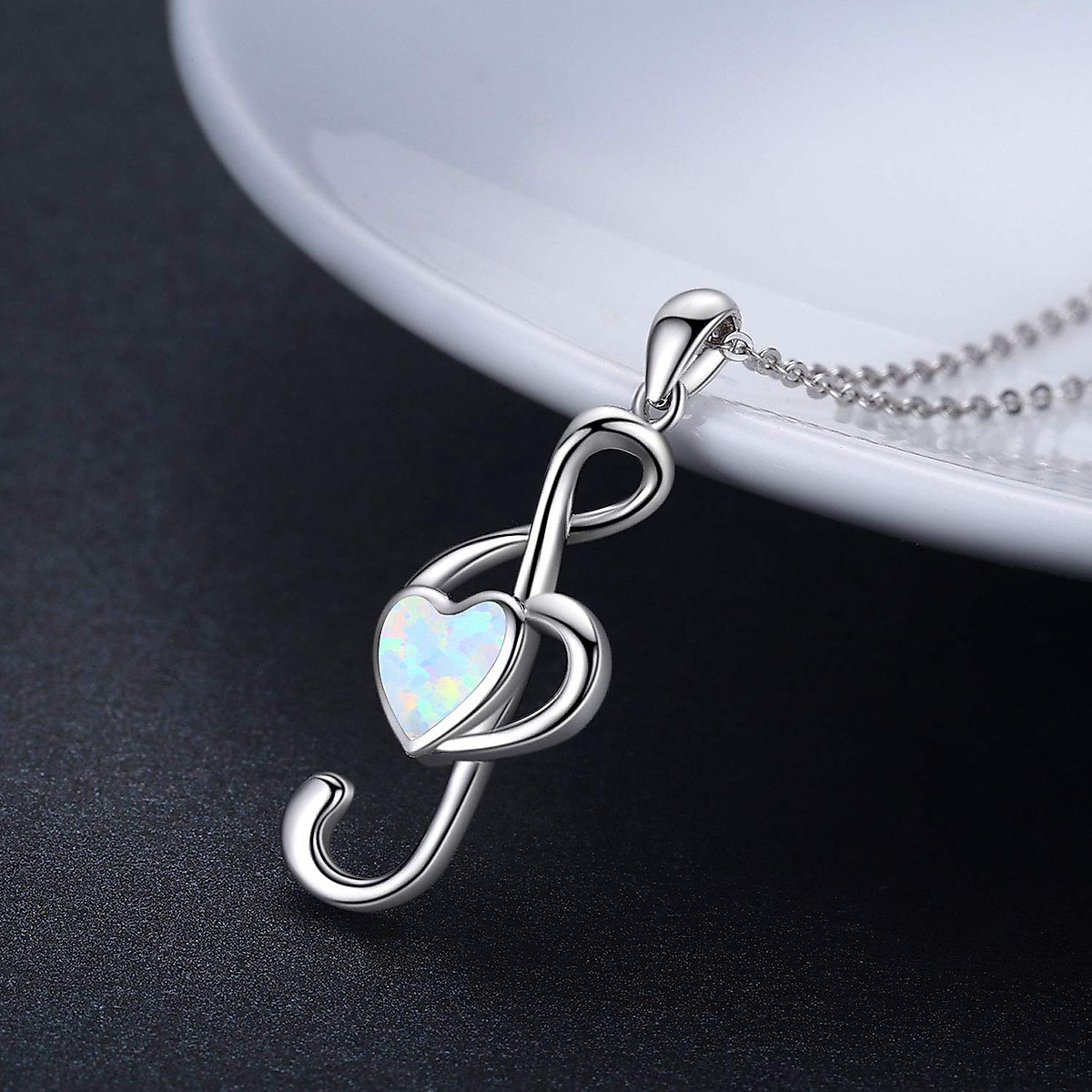 StoryMidir Music Note Necklace Gifts for Music Lovers 925 Sterling Silver Opal Musical Necklace Treble Clef Piano Necklace Music Jewelry Gifts for Women Mom