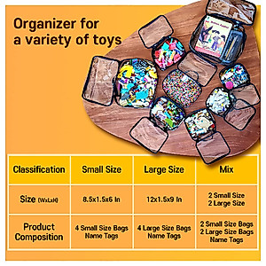 holay 4 Packs PVC Zippered Blocks Set, Toy, Clay, Board game Storage Organizer Case (Name Tag, Manual Pocket) (Black, Small)