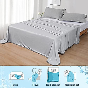 PHF Arc-Chill Cooling Blanket for Hot Sleepers, Queen Size, Absorbs Body Heat to Keep Cool for Night Sweats, Summer Blanket, 90x90 inches, Light Grey