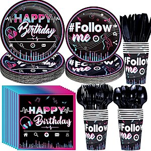 PYCALOW Music Theme Party Decorations Tableware - Music Notes Party Decorations, Paper Plate, Napkin, Cup, Disposable Cutlery, Music Birthday Baby Shower Party Supplies Dinnerware | 20 Guests