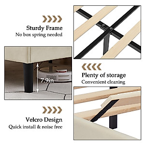 VECELO Twin Bed Frame Platform Bed Frame with Upholstered Headboard, Strong Frame and Wooden Slats Support, Strong Weight Capacity, Non-Slip and Noise-Free, Easy Assembly,Beige