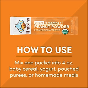 Lil Mixins Early Allergen Introduction Powder, Peanut | Baby Stage 1-3, For Infants & Babies 4-12 Mo., Support Healthy Food Tolerance | Individual Packets, 2 Month Supply