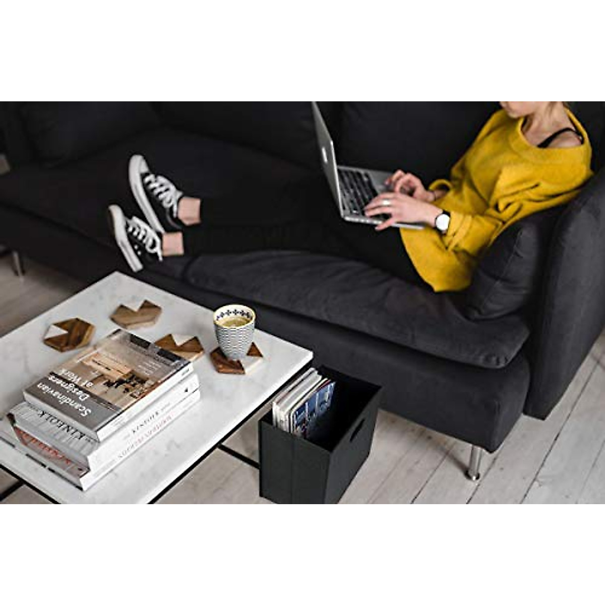 HofferRuffer Magazine Basket Holder, Foldable Magazine Rack, Document File Holder Organizer, File Folder, Newspaper Storage Bin Organizer for Home or Office(Black)