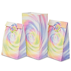 ROYAL BLUEBONNET Tie Dye Gift Bags -Set of 24- Muted Tie Dye Goodie Bags and Stickers – Birthday Treat Bags, Party Favor Bags for Kids, Tie Dye Party Supplies, Tie Dye Birthday Party Decorations