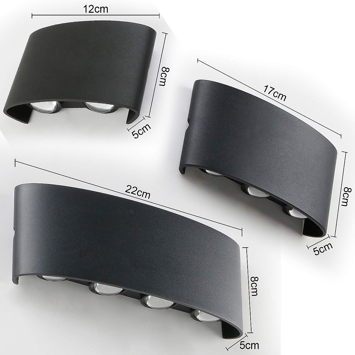 Yosoan Modern LED IP65 Waterproof Exterior Wall Lamp with Backing Plate, 8W 86V-265V White 4000K Aluminum Indoor Outdoor Surface Mount Rainsafe Matte Black Up Down Porch Staircase Hallway Garage