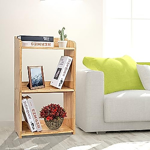 YCICI Bookshelf, 3 Tier Wooden Bookcase, Freestanding Display Storage Shelves Open Bookcase for Bedroom, Living Room and Office (Natural, 3 Tier)