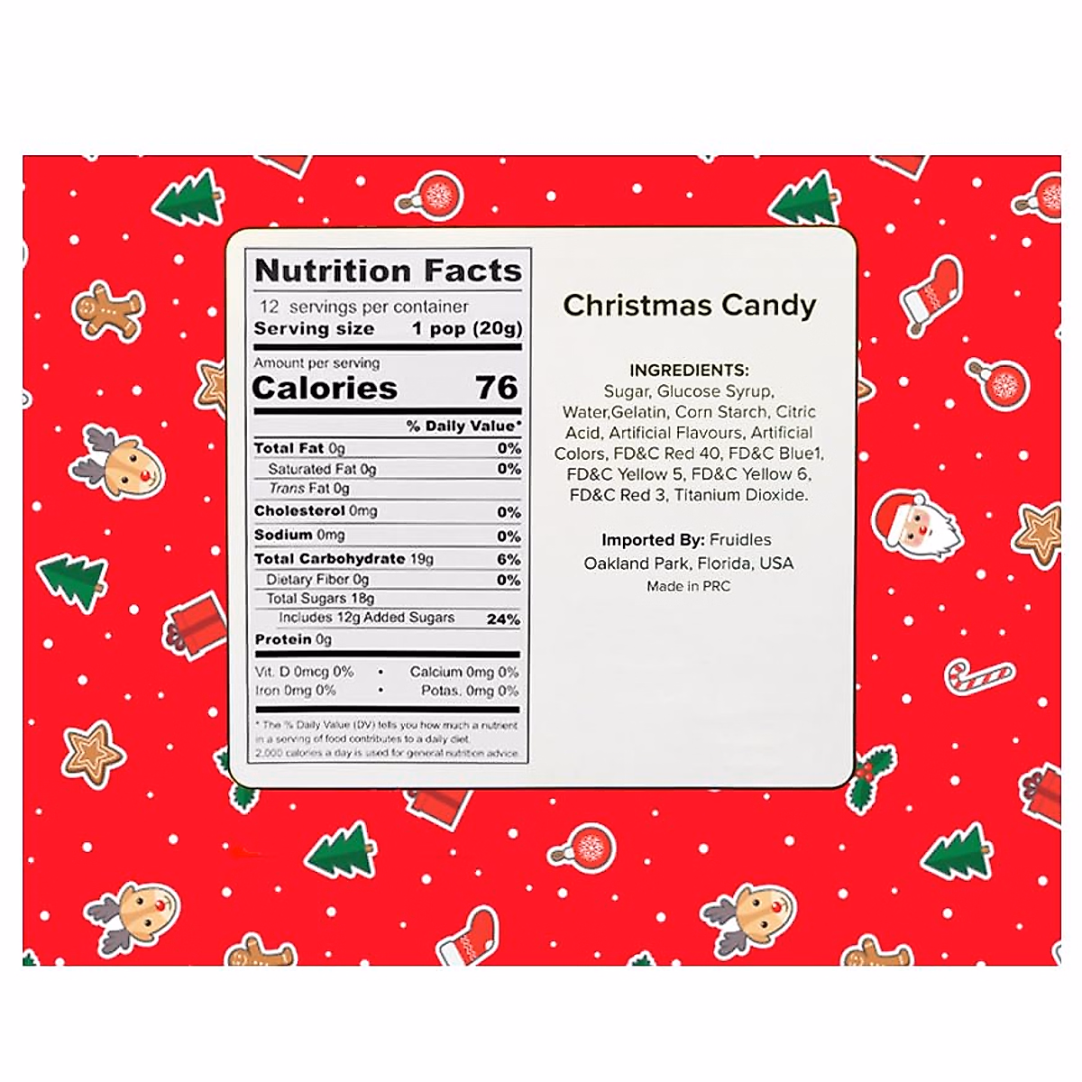 Fruidles Christmas Tree Lollipop, Candy Canes Suckers, Mixed Fruit Flavor, Individually Wrapped Lollipops (12-Pack)