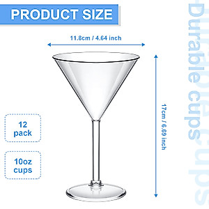 Plastic Martini Glasses 10 oz Acrylic Unbreakable Cocktail Glasses Plastic Cups Dessert Cocktail Cups Drinkware Drink Glassware for Mousse Home Bar Restaurant Wedding Festival Party Supply (12 Pieces)