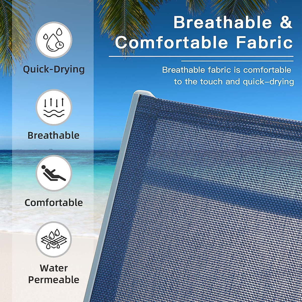 Domi Lounge Chair Set of 3, Aluminum Lounge Chairs for Outside with 5 Adjustable Positions, Chaise Lounge Outdoor for Pool, Garden, Beach, 2 Pool Chairs and 1 Side Table(Blue)