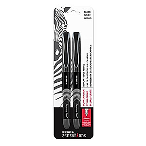 Zebra Pen Zensations Fountain Pen Set, Fine Point 0.6mm, Black Non-Toxic Ink, Stainless Steel Nib, Disposable, 2-Pack (04112)