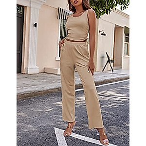 Ekouaer Women's 3 Piece Knit Lounge Set Sweatsuit Khaki