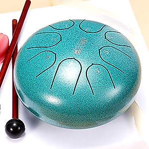 Steel Tongue Drum - 8 tones 6 Inches-Percussion Instrument - C-Key Handpan Drum with Bag, Mallets, Finger Picks, Notes Stickers for Personal Meditation, Yoga, Zen, Concert (Green)