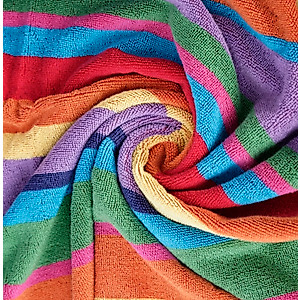 White Classic Cotton Beach Towels Oversized 30 x 60 Inches, Ultra Absorbent and Low Lint Striped Pool Towels for Adults, Unique Rainbow Design Luxury Extra Large Bath Towels, 4 Pack