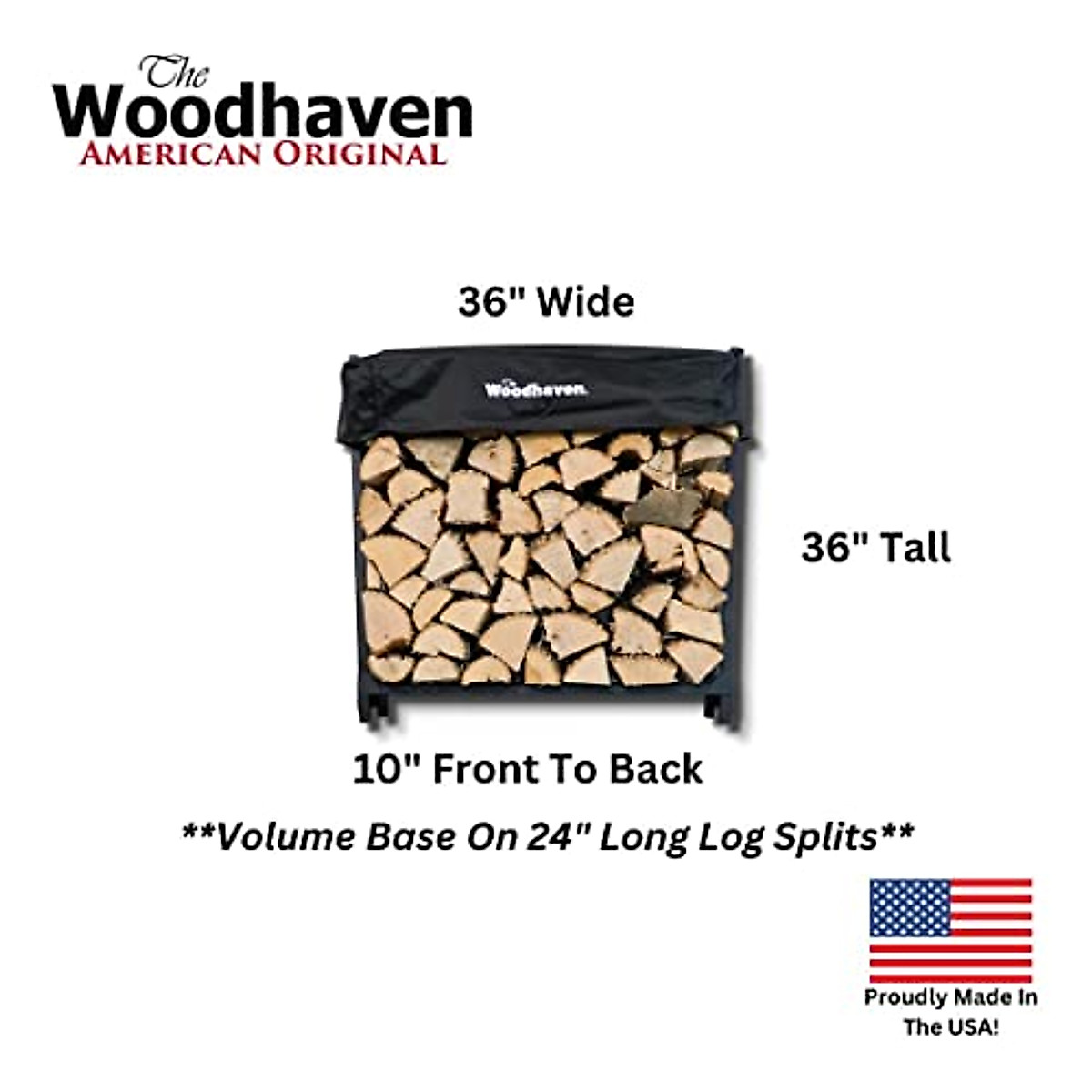 Woodhaven 3 Foot Black Firewood Rack With Cover - Metal Log Holder - Made In USA - Strong Powder Coat Finish - Easy Slide Together Assembly - No Hardware Needed