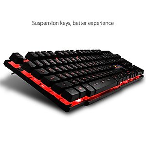 Moobom DB-A8 Mechanical Feel Gaming Keyboard, LED Three Color Backlit USB Wired Game Keyboard