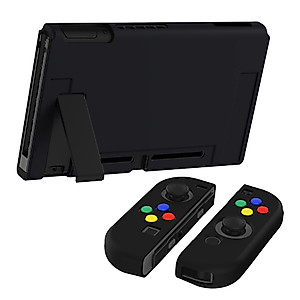 PlayVital Black Protective Case for Nintendo Switch, Soft TPU Slim Case Cover for Nintendo Switch Joycon Console with Colorful ABXY Direction Button Caps