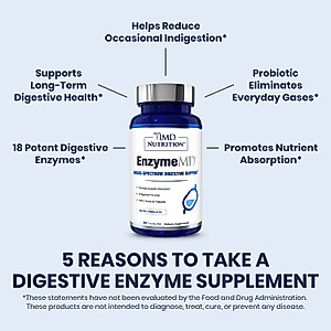1MD Nutrition EnzymeMD - Digestive Enzymes Supplement - Doctor Formulated | 18 Plant-Based Enzymes - Gas & Bloating Support | 120 Capsules (2-Pack)