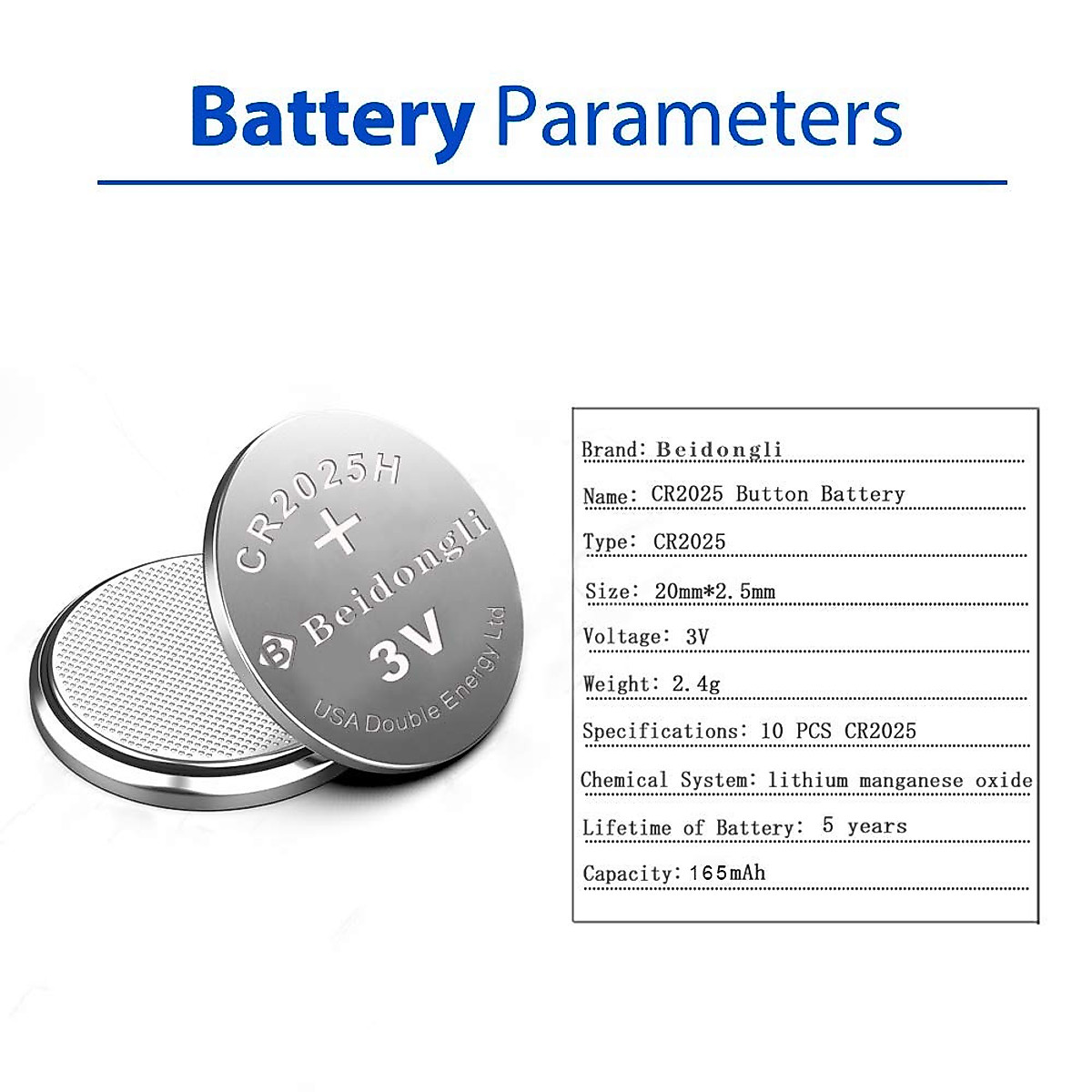 Beidongli CR2025 3V Lithium Coin Battery (10-batteries)【5-Year Warranty】
