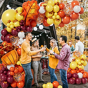 AobkDeco 189 pcs Fall Balloons Garland Arch Kit Fall Decorations Orange Burgundy White balloons for Thanksgiving Autumn Little Pumpkin Baby Shower Decorations with Fall Maple Leaves