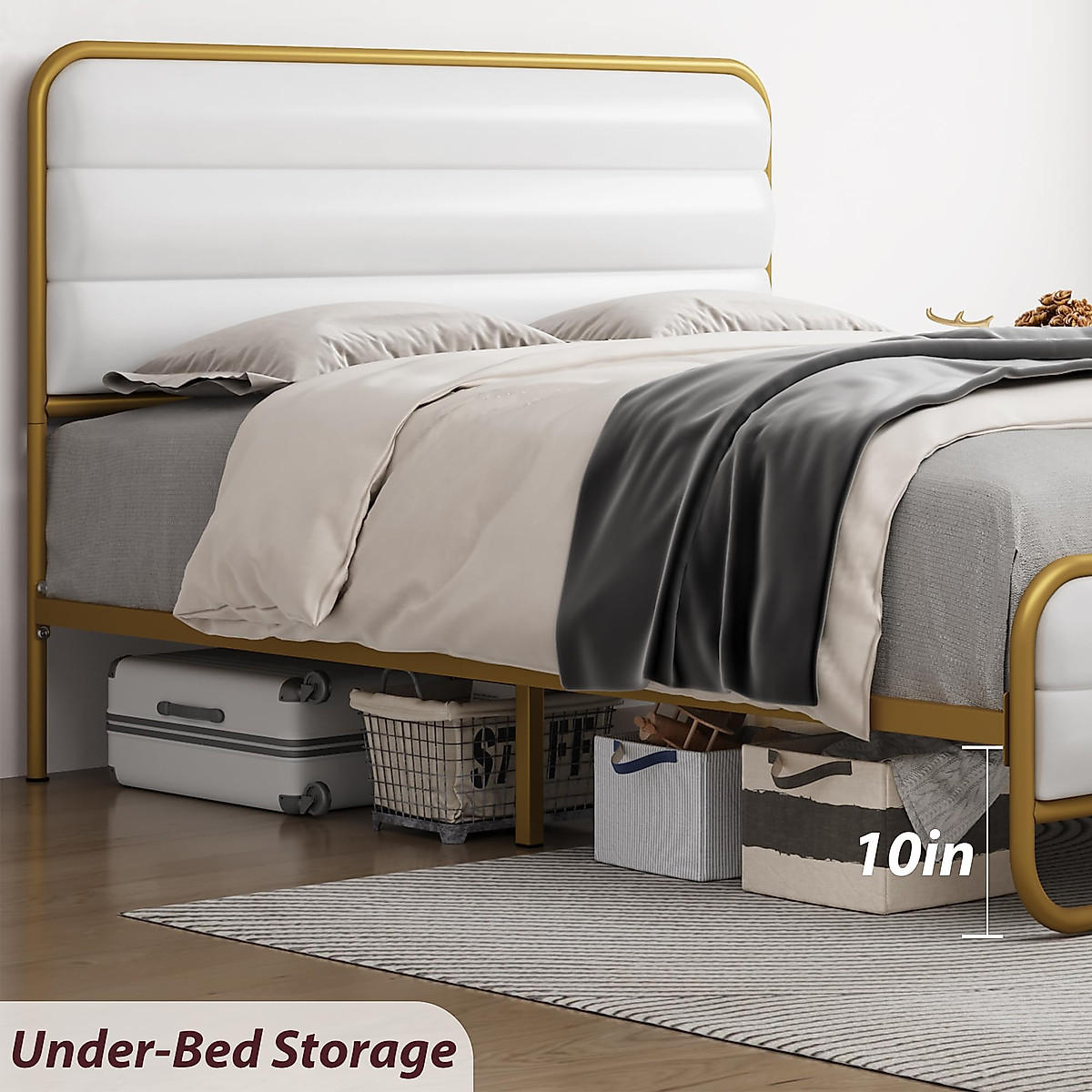 BOTLOG King Bed Frame with Headboard, PU Leather Upholstered Bed Frame with Wood Slats Support, No Box Spring Needed, Easy Assembly