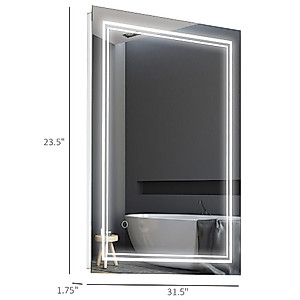 kleankin 32" x 24" LED Bathroom Mirror, Lighted Vanity Mirror, Wall Mounted with Smart Touch Button, Horizontally and Vertically, Waterproof, Plug-in, Silver