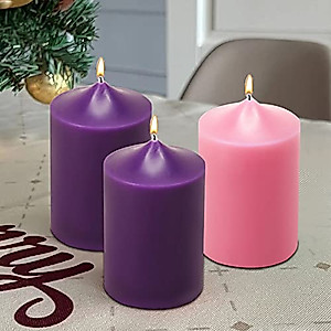 HOSVOT 2x3 Pillar Candles, Advent Candles Set of 4, Purple Pillar Candles, Unscented Advent Wreath Candles for Christmas, Home Decor, Celebration