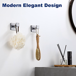 Towel Hooks for Bathrooms, Brushed Nickel Towel Hook for Kitchen Bathroom, SUS304 Stainless Steel Coat Hook, Square Heavy Duty Holder Robe Hooks for Hanging Towels, Coats, sponges, Wall Mount, 4 Pack