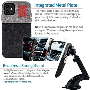 Dockem iPhone 11 Wallet Case: Built-in Metal Plate for Magnetic Mounting & 2 Card Holders (6.1" Luxe M2 Synthetic Leather, Black & Grey)