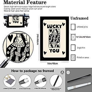 Trendy Retro Wall Art Set Of 2, Retro Trendy Aesthetic Print, Black Ace Card Poster Aesthetic Art , Lucky You Poster, Trendy Wall Art, Funny Art Digital 16x24inch Unframed