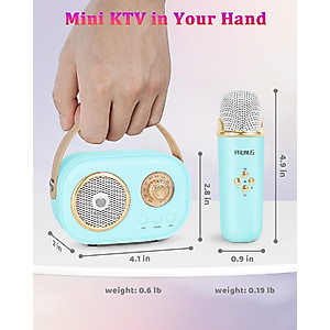 Mini Karaoke Machine for Kids&Adults,Portable Bluetooth Speaker with Wireless Microphones and Stereo Sound Enhanced Bass,Gifts for Girl 6 7 8 9 10 11 12 Years Old (Pink)